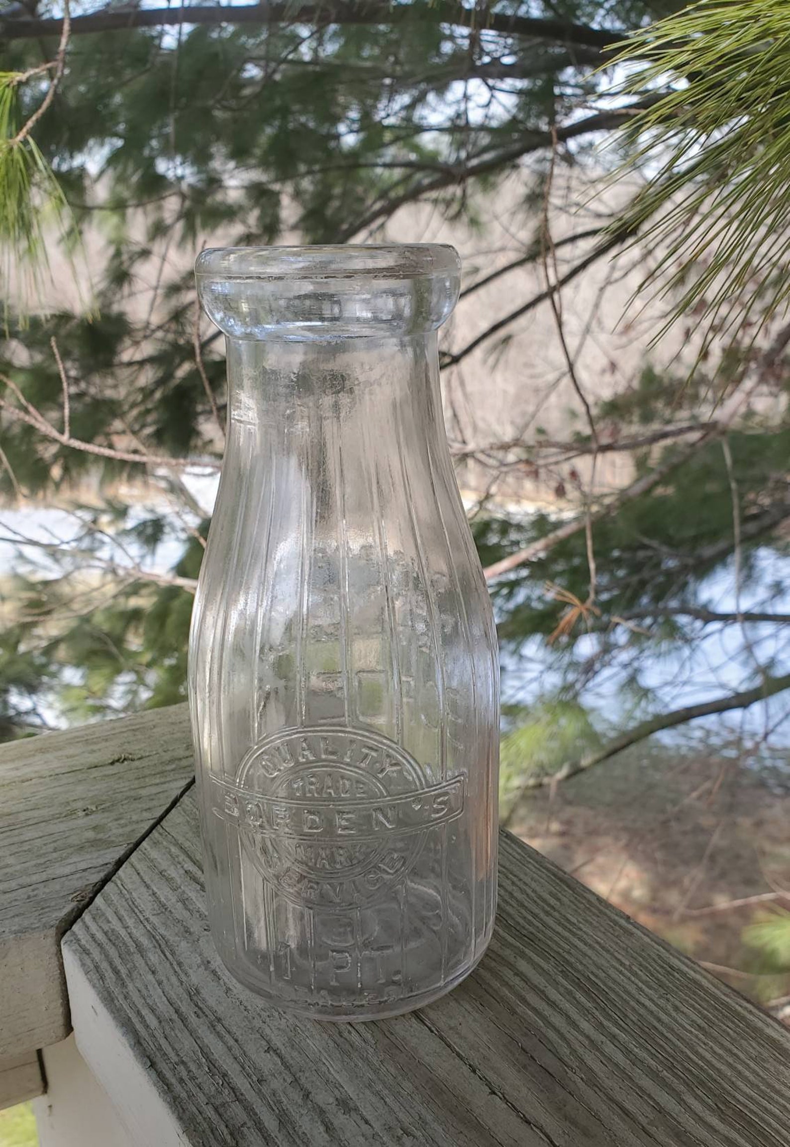 BORDEN'S Ribbed Pint Clear Glass Embossed Milk Bottle - Etsy
