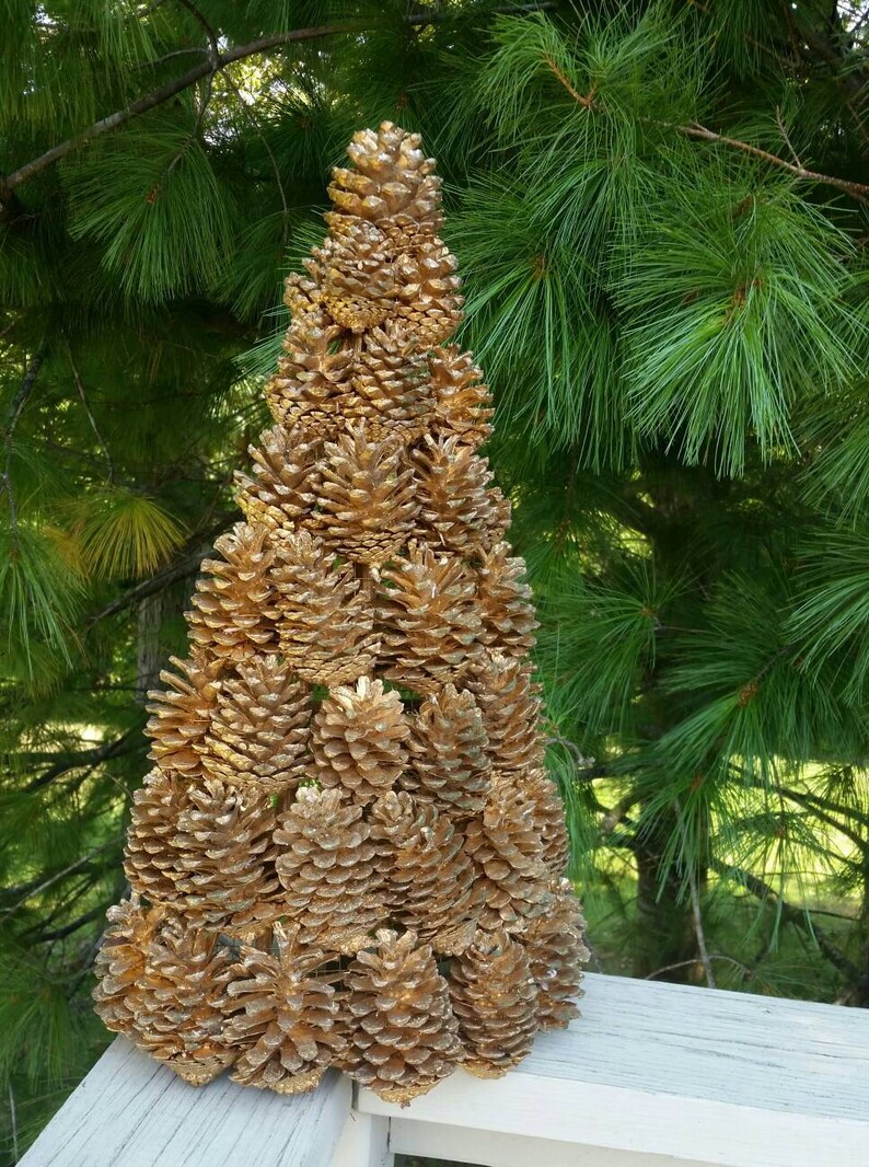 Gold Painted Pinecone Half Tree Tabletop Wall Decor Natural Christmas ...