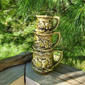 Green Ceramic Stacking Measuring Cups / Set of 3 Ceramic Measuring Cups ...