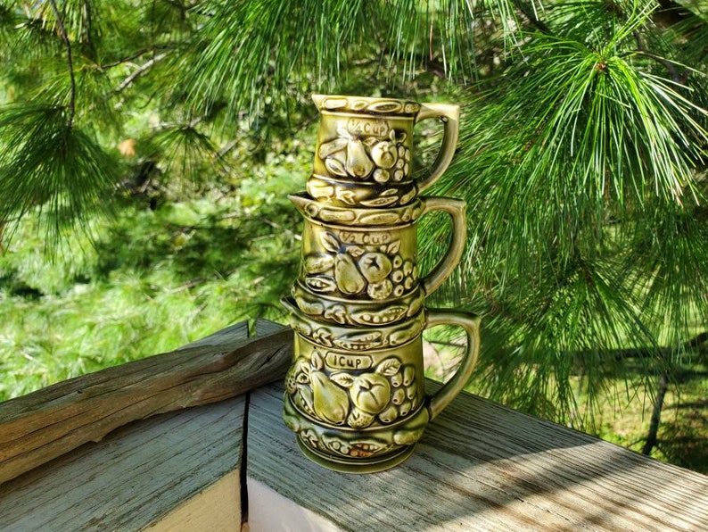 Green Ceramic Stacking Measuring Cups / Set of 3 Ceramic | Etsy