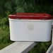 Metal Bread Box With Red Lid & Red Fruit Motif on Front / Vintage ...