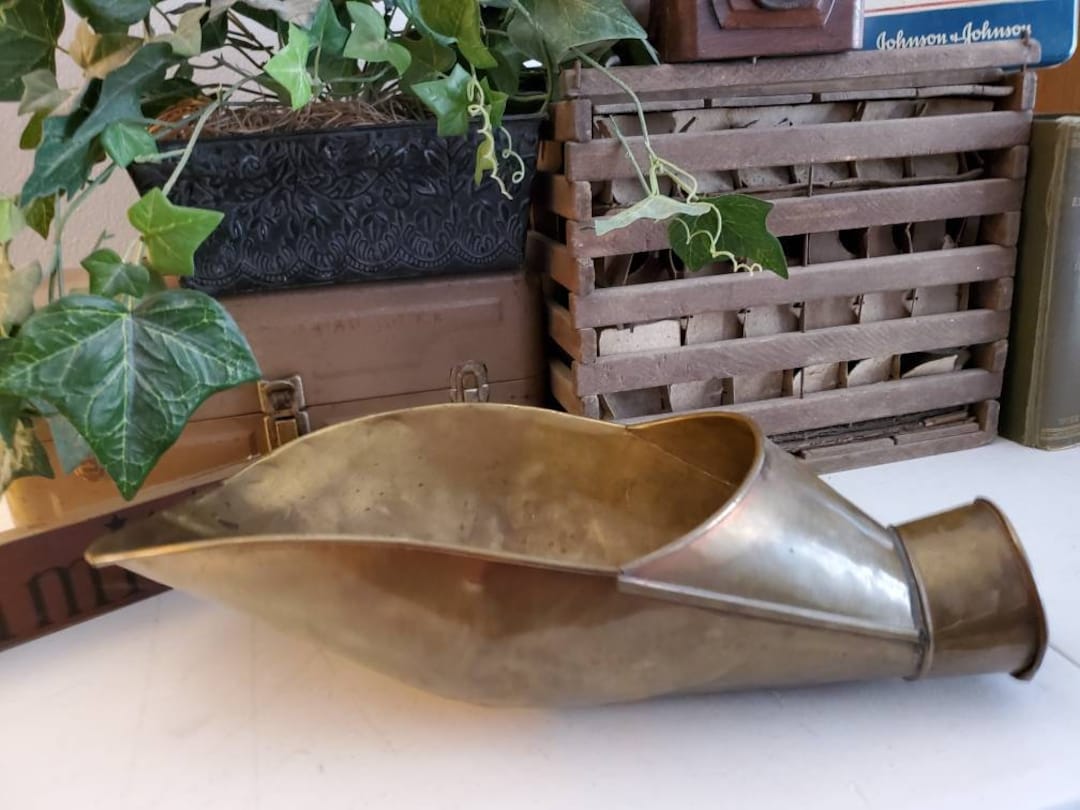 Brass Hanging Scale Pan Distressed Brass Funnel Nail Hopper Scoop Scale ...