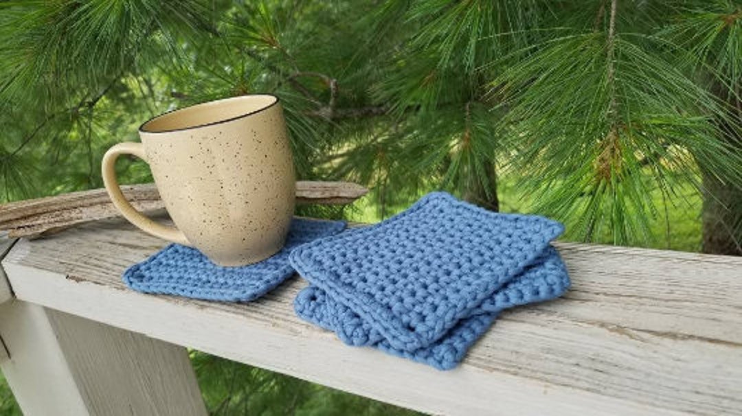 Set of 4 Steel Blue Cotton/nylon Crochet Coasters / Handmade Home ...