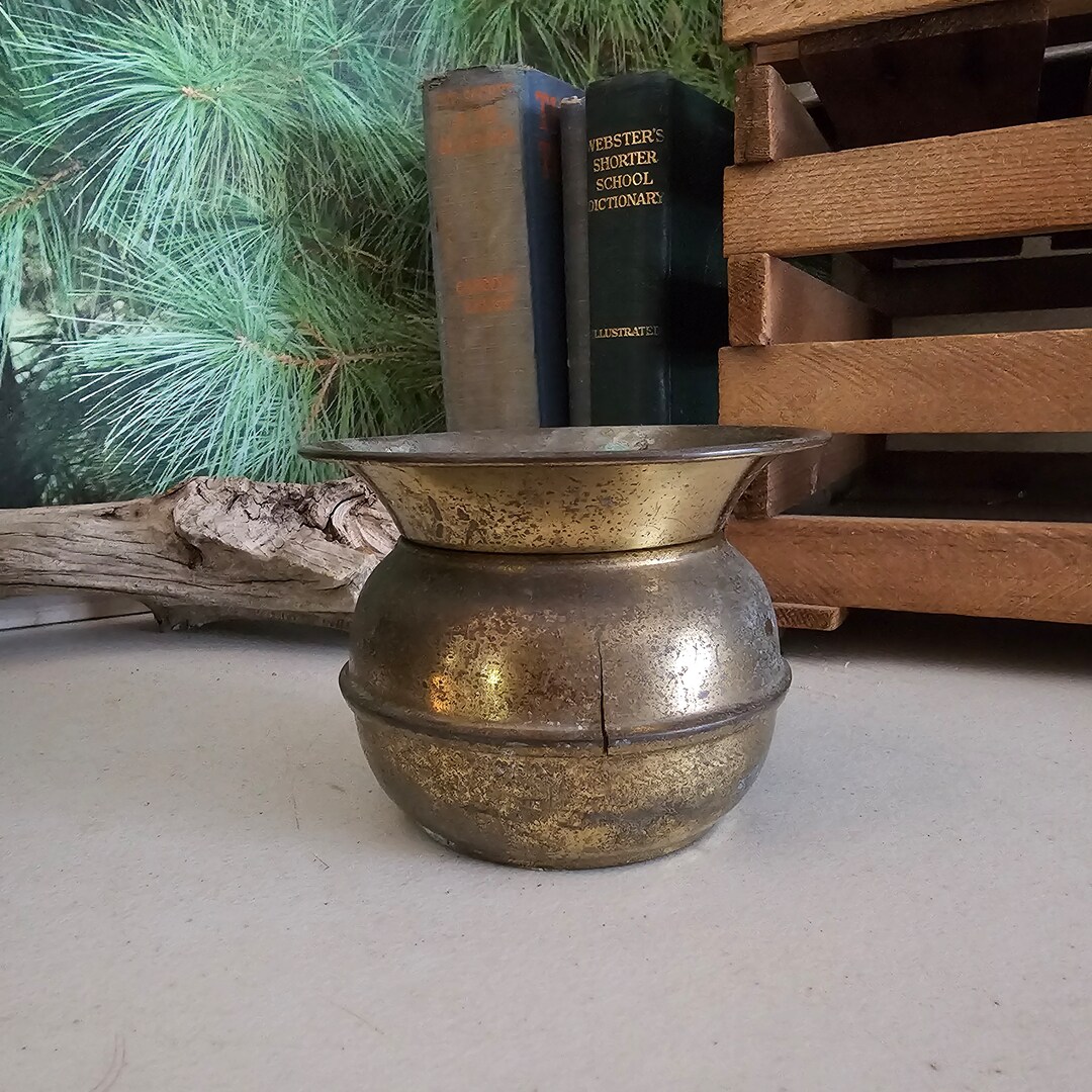 Miniature Tarnished & Distressed Brass Spittoon Brass Cuspidor, Mini ...