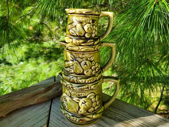 Green Ceramic Stacking Measuring Cups / Set of 3 Ceramic | Etsy