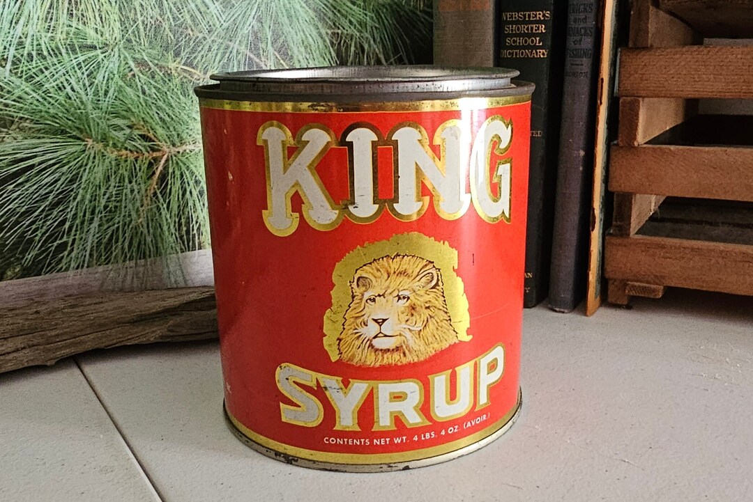 King Syrup Tin 4 Lbs 4 Ounces Pry Lid 1950s Vintage Advertising Can ...