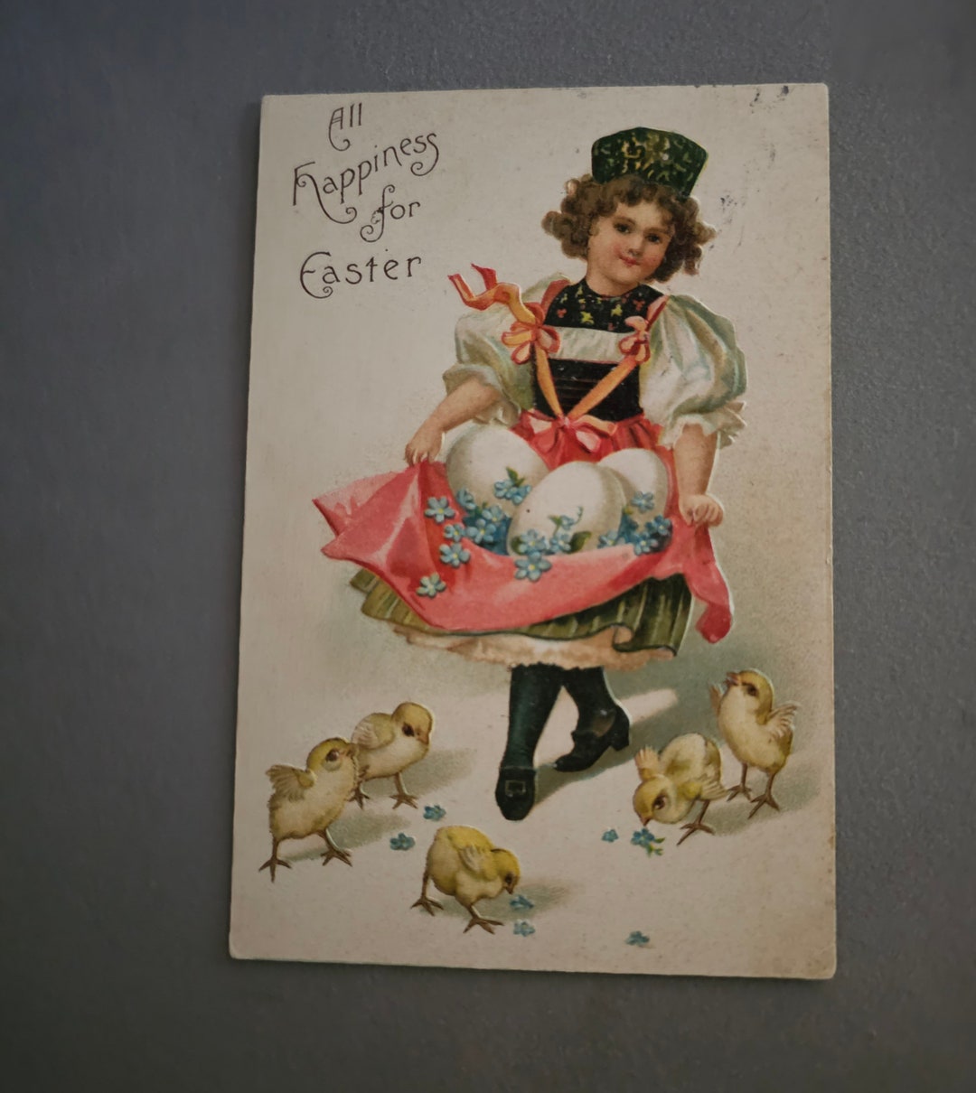 Antique Ellen Clapsaddle Postcard EASTER German Girl With Apron Full of ...