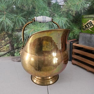 Extra Large Brass Coal Scuttle With Lion Head Accents & Delft Handle ...