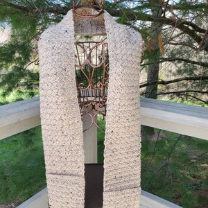 Beige With a Fleck of Color Crochet Pocket Scarf Neutral Acrylic Scarf ...