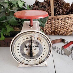 Red & White Way Rite 25 Lb Kitchen Scale / Farmhouse Scale / Way Rite ...