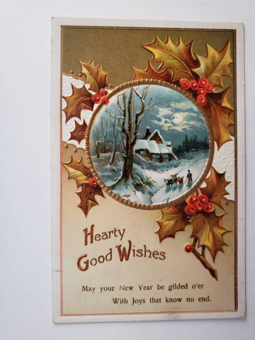 New Year Antique Postcard, Hearty Good Wishes Postcard, Collectible ...