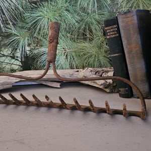 16 Tine Cast Iron Rake Head Rough Rusty Farmhouse Tool Rustic Garden ...