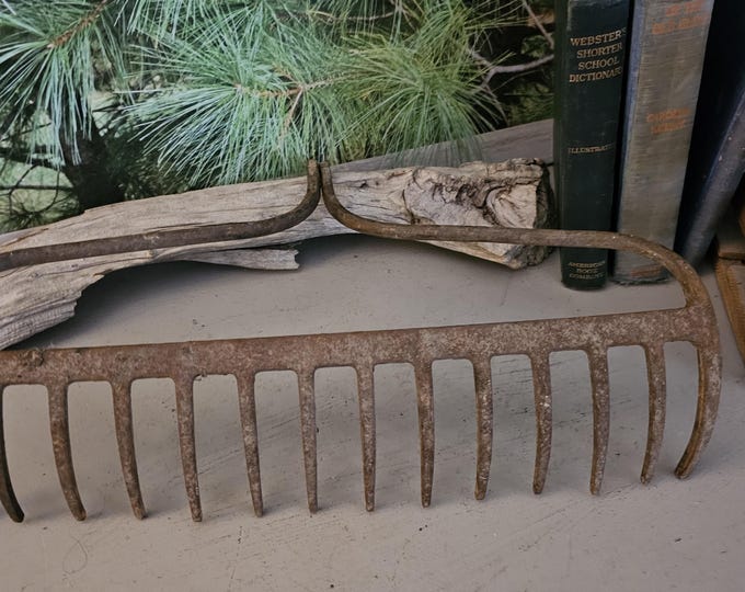 14 Tine Cast Iron Rake Head Rough Rusty Farmhouse Tool Rustic Garden ...