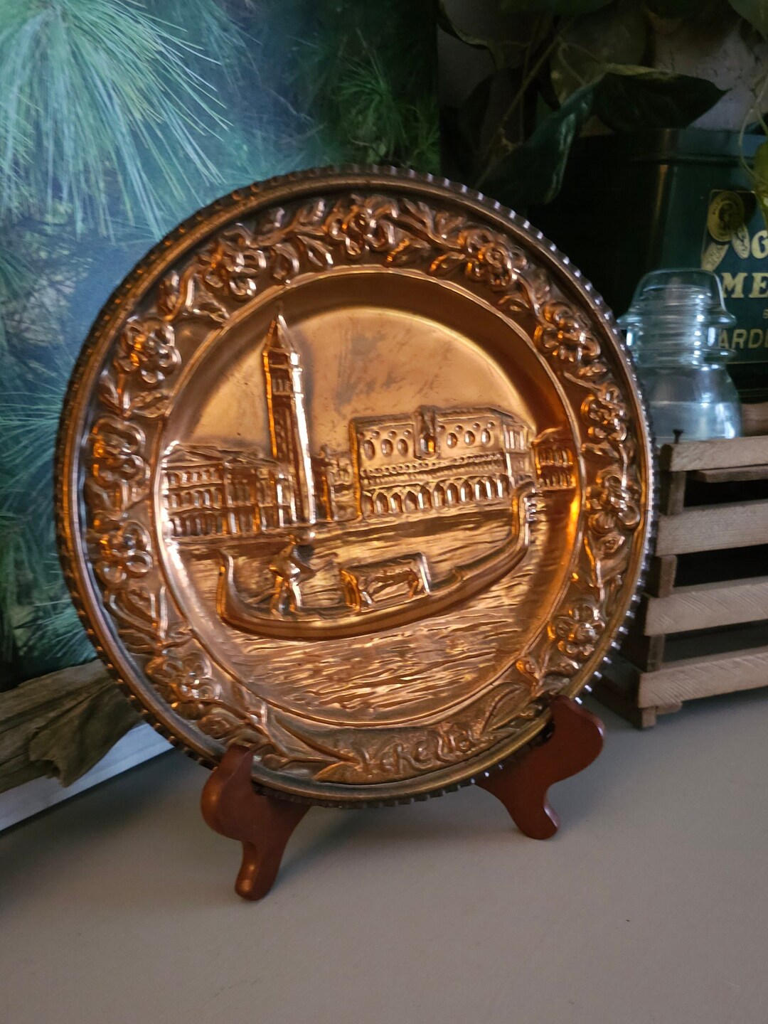 Round Gondola Copper Wall Plate 3D Embossed Italian Canal Scene Vintage ...