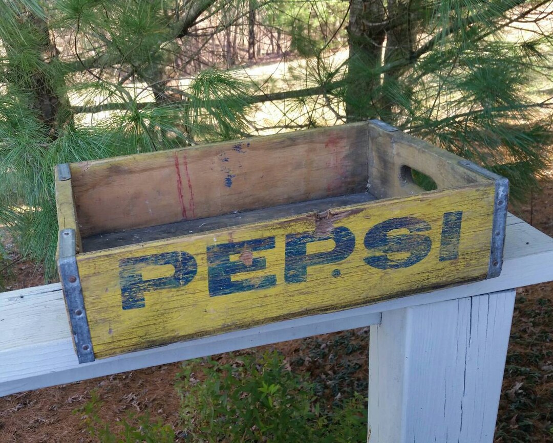 Vintage Pepsi Crate Wood Yellow & Blue Undivided Rustic Box Wood ...