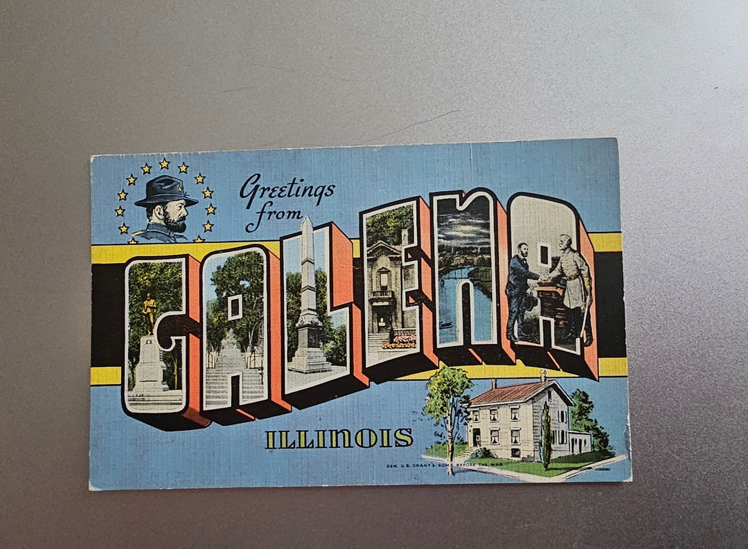 Unused Greetings From GALENA ILLINOIS Linen Postcard Large Letters 3 1/ ...