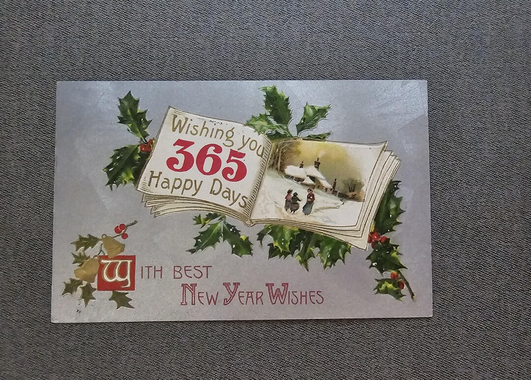 Vintage New Year Postcard: Holly & Photo Album, 1909 Collectible - Etsy