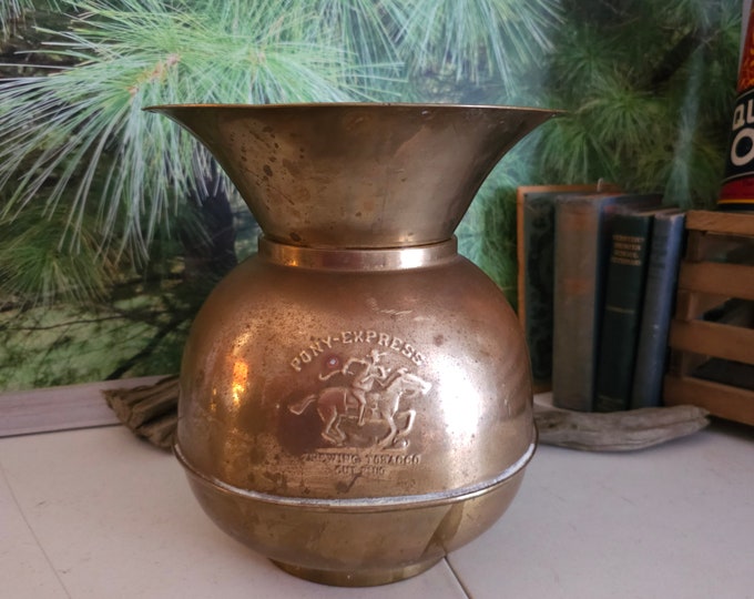 Brass Spittoon Pony Express Cut Plug Chewing Tobacco Double Sided Logo ...