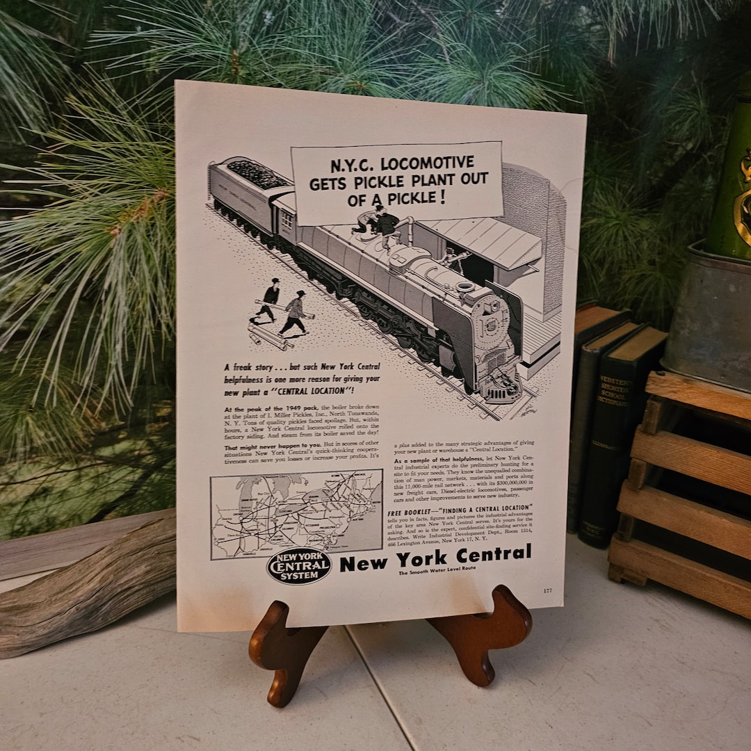 1940s New York Central Train Ad: NYC Locomotive & Pickle Plant - Etsy