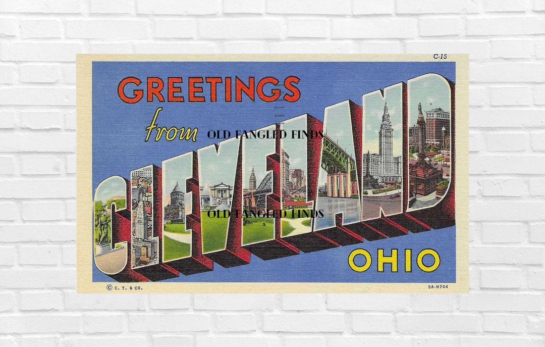 Digital Download Big Letters Greetings From CLEVELAND OHIO Curt Teich ...