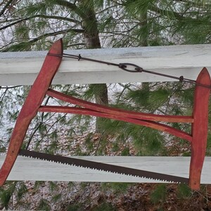 Old Red Painted Buck Saw Crosscut Bow Saw Wood Primitive Logging Tool ...
