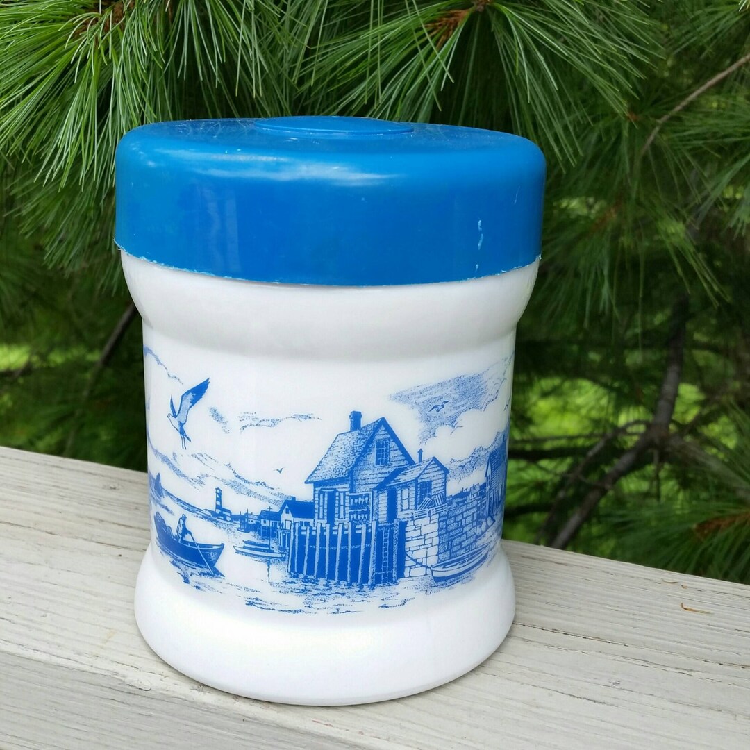 Delft Blue & White Nautical Cigar Humidor / White Milk Glass With Blue ...