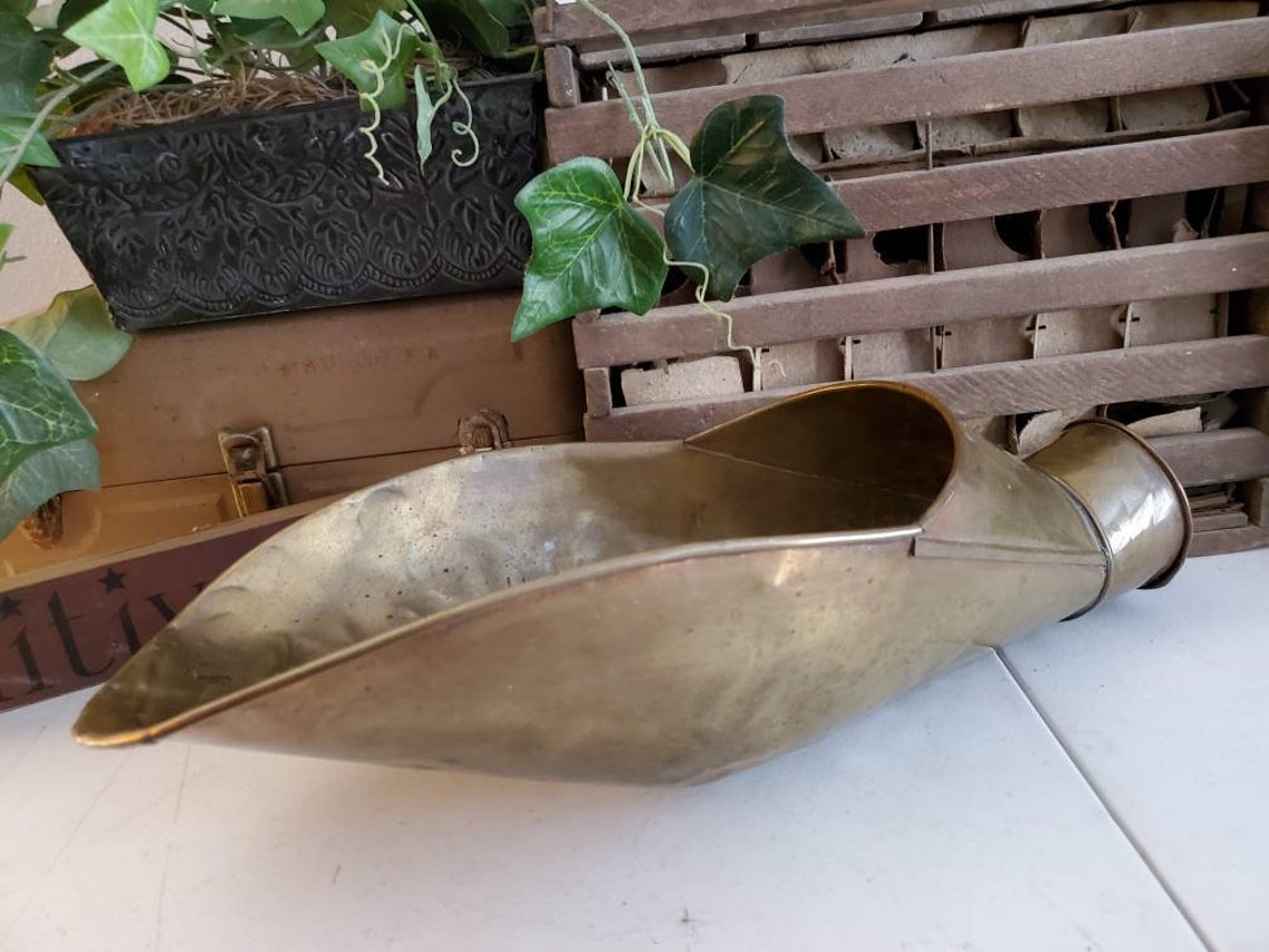 Brass Hanging Scale Pan Distressed Brass Funnel Nail Hopper Scoop Scale ...