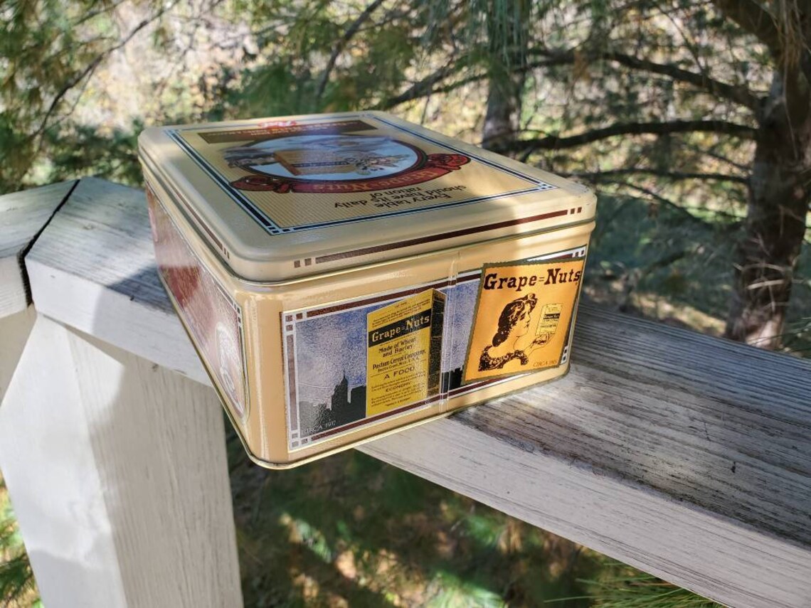 1980's Post Grape Nuts Cereal Tin / Retro Kitchen Storage - Etsy