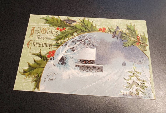 Edwardian-Era Postcard Christmas Wishes to You Bell Antique Embossed Postcard Paper Stationery ...