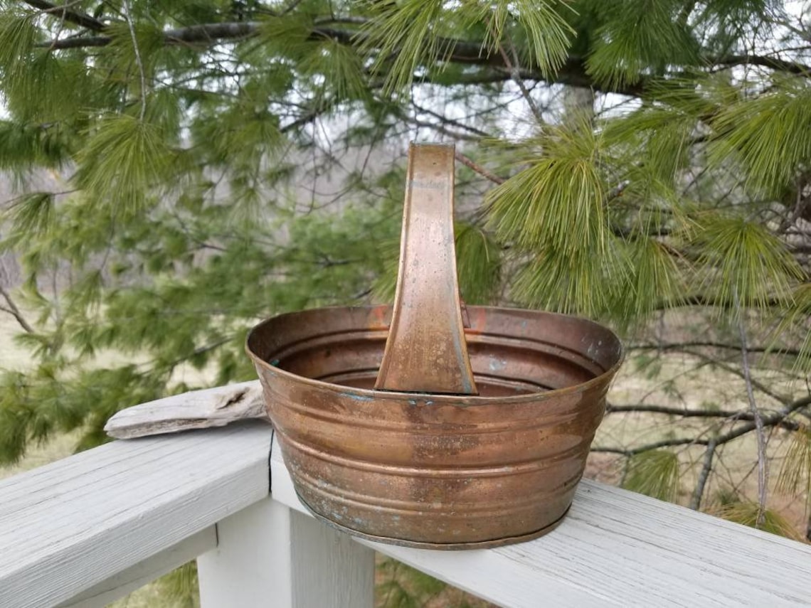 Oval Solid Copper Basket with Copper Strap Handle Farmhouse | Etsy