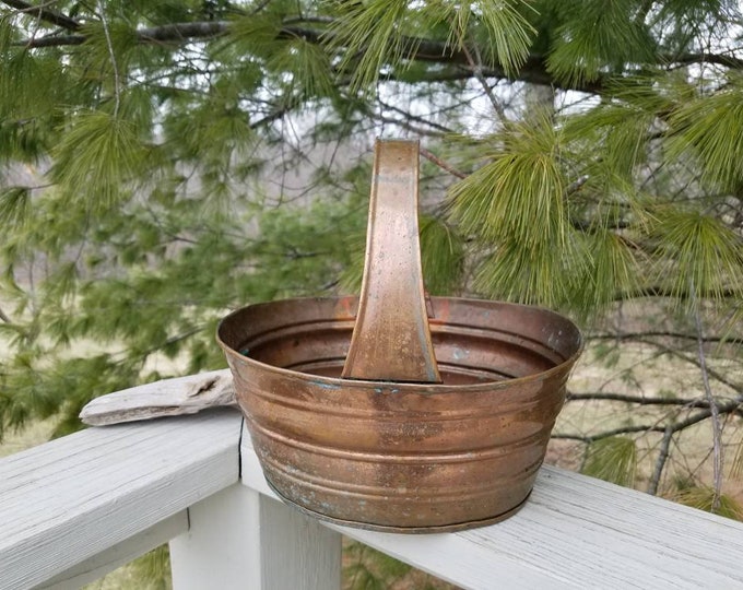 Oval Solid Copper Basket With Copper Strap Handle Farmhouse - Etsy