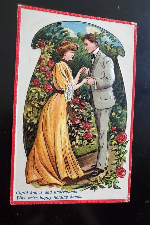 Romantic Couple Cupid Valentine's Postcard Unused Made in - Etsy
