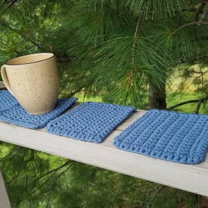 Set of 4 Steel Blue Cotton/nylon Crochet Coasters / Handmade Home ...