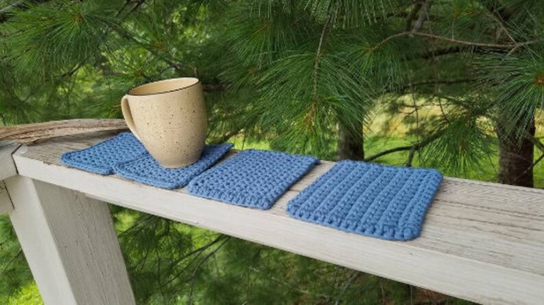 Set of 4 Steel Blue Cotton/nylon Crochet Coasters / Handmade Home ...