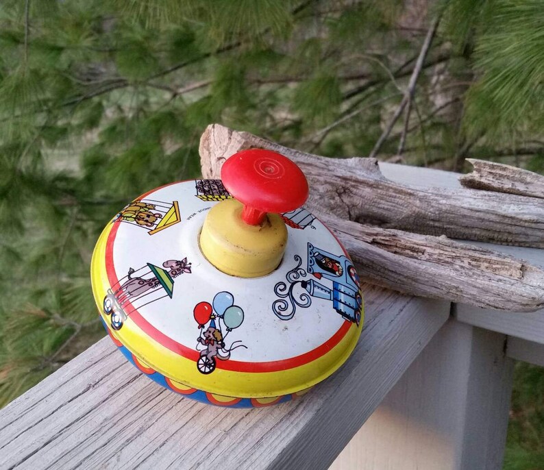 Vintage Ohio Art Metal Spinning Top With Circus Train Graphics | Etsy