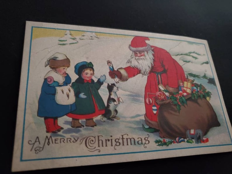Antique Santa With Children Postcard / A Merry Christmas Santa - Etsy