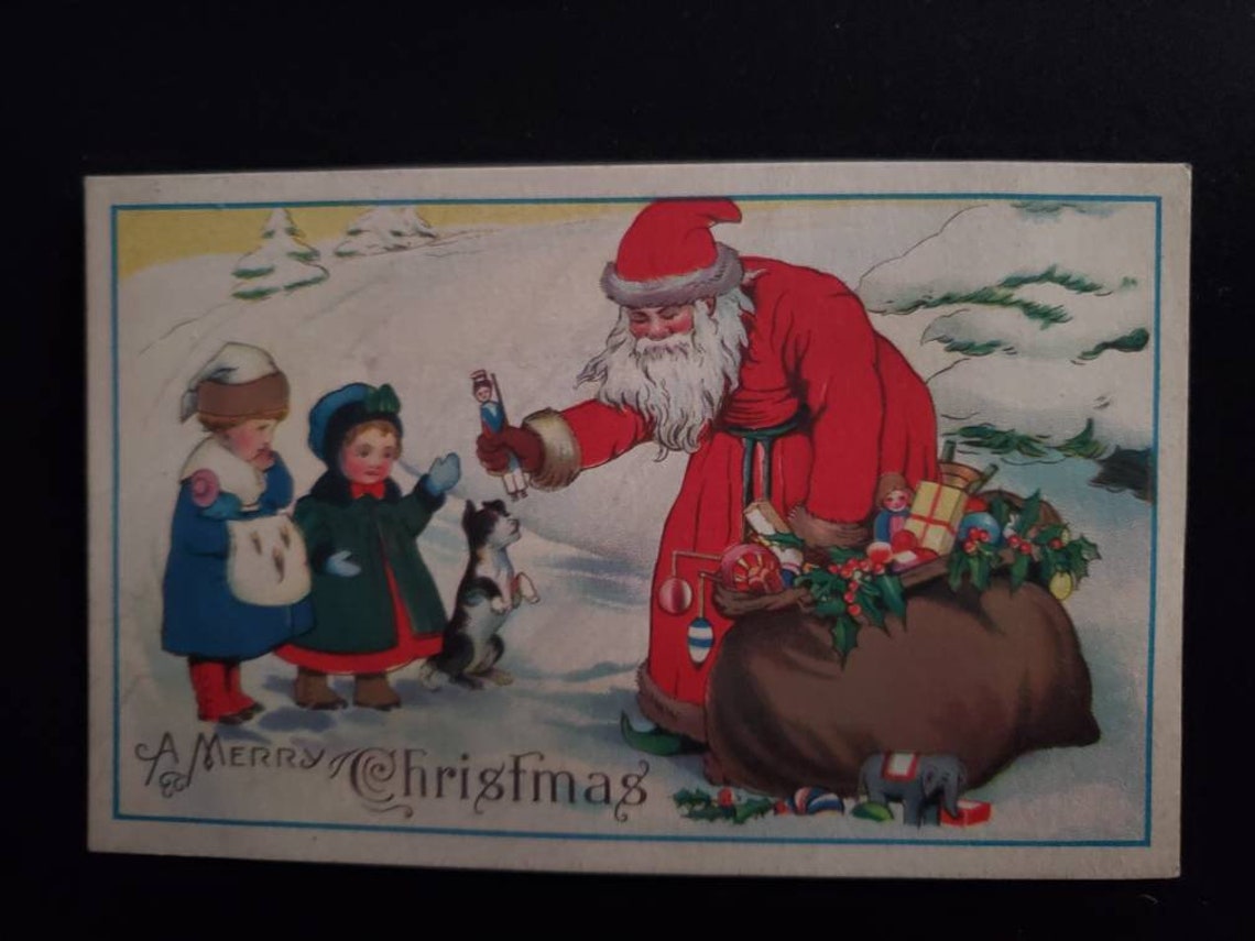 Antique Santa With Children Postcard / A Merry Christmas Santa - Etsy
