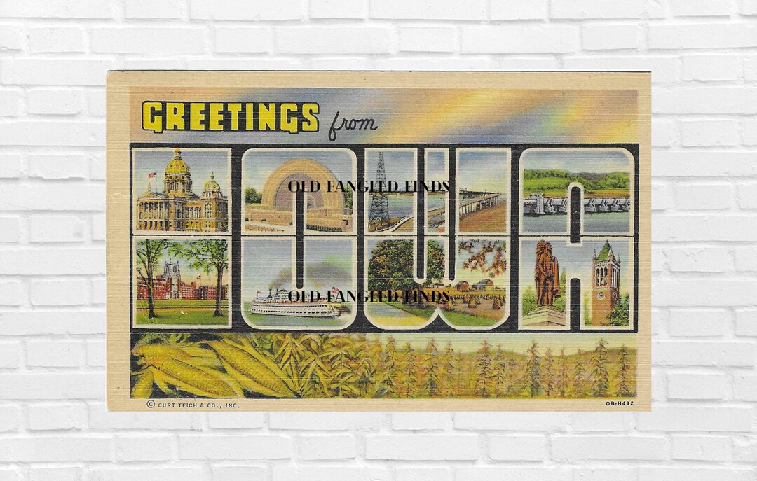Digital Download Greetings From IOWA 1930s Linen Postcard Curt Teich 5. ...