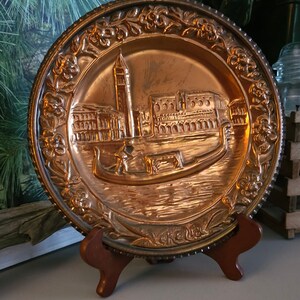 Round Gondola Copper Wall Plate 3D Embossed Italian Canal Scene Vintage ...