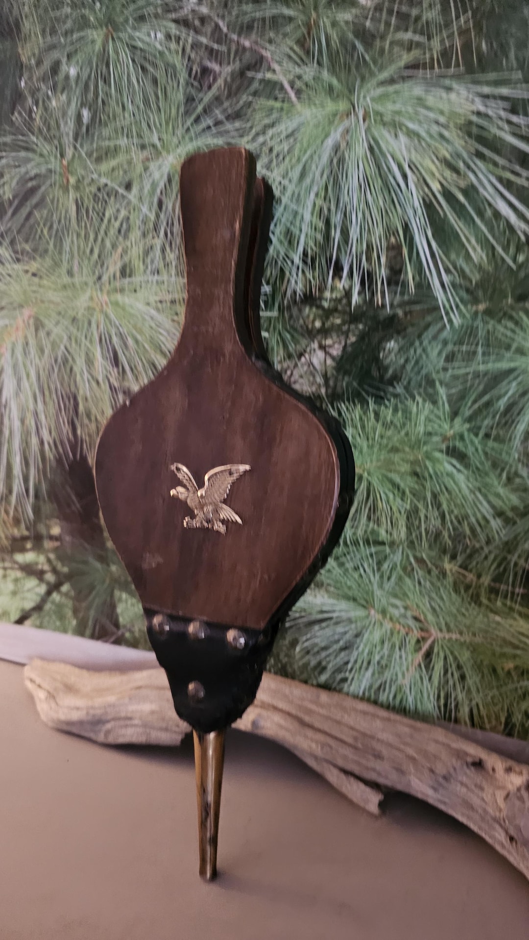 Small Wood & Leather Fireplace Bellows With Brass Eagle Accent Dark ...