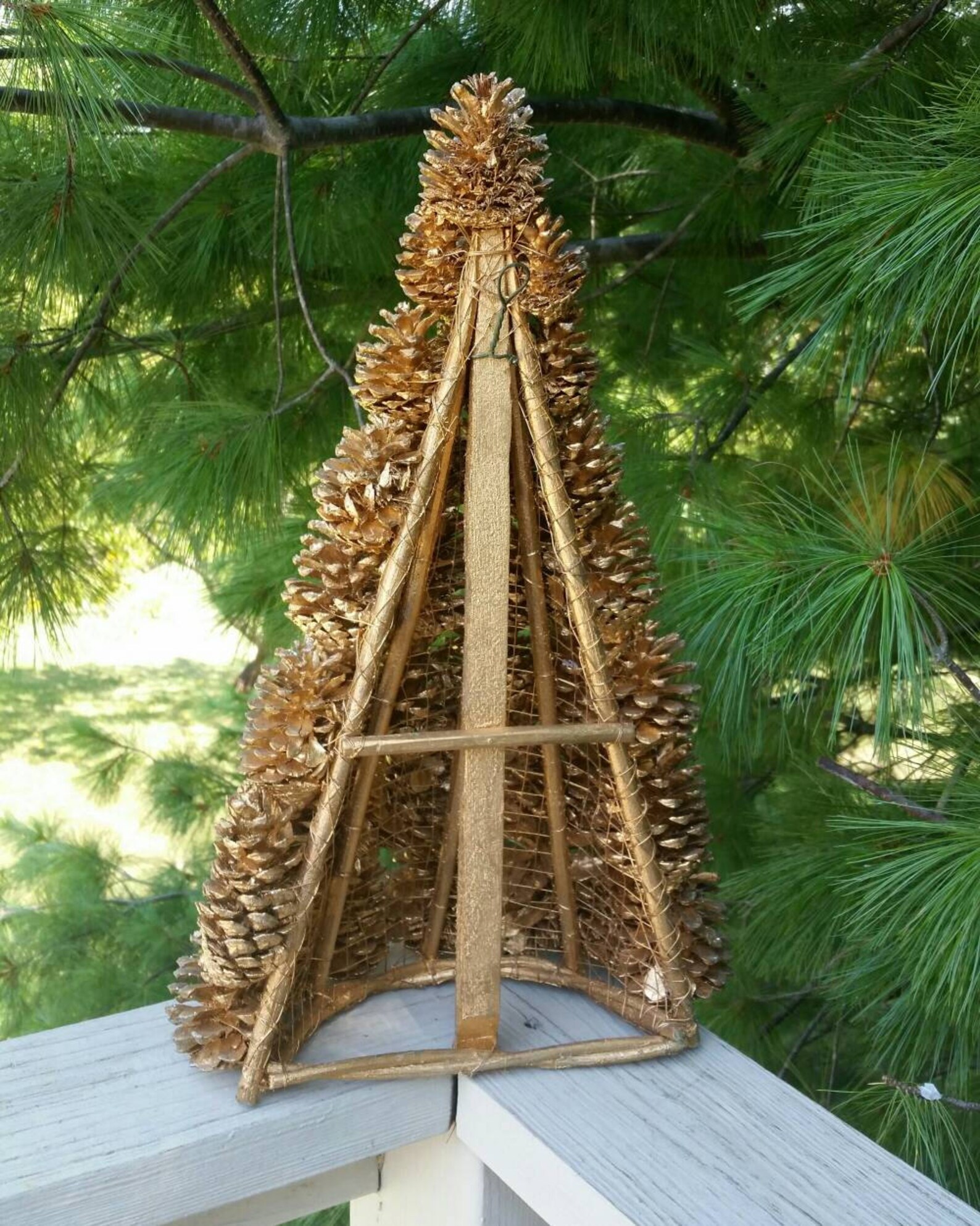 Gold Painted Pinecone Half Tree Tabletop Wall Decor Natural Christmas ...