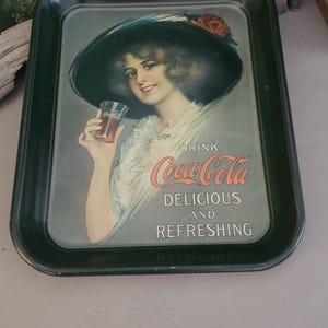 1970's Reproduction Coca-cola Tray Rectangle Lady in Hat Drinking Coca ...