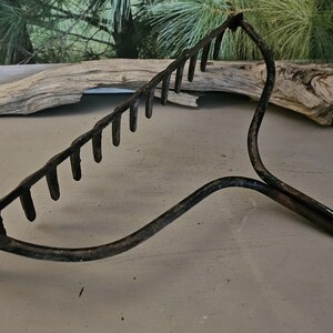 14 Rounded Tine Cast Iron Rake Head Handle Top Distressed Black Paint ...