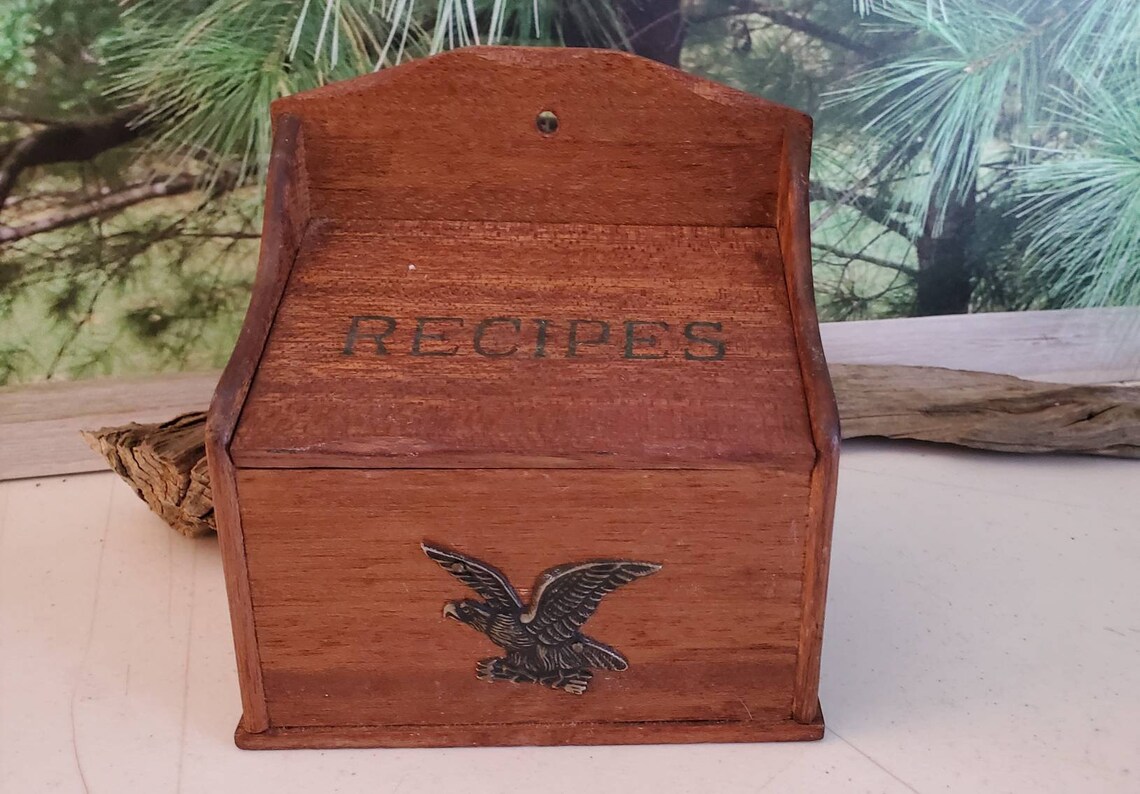 Americana Wood Recipe Box With Copper Eagle on the Front - Etsy