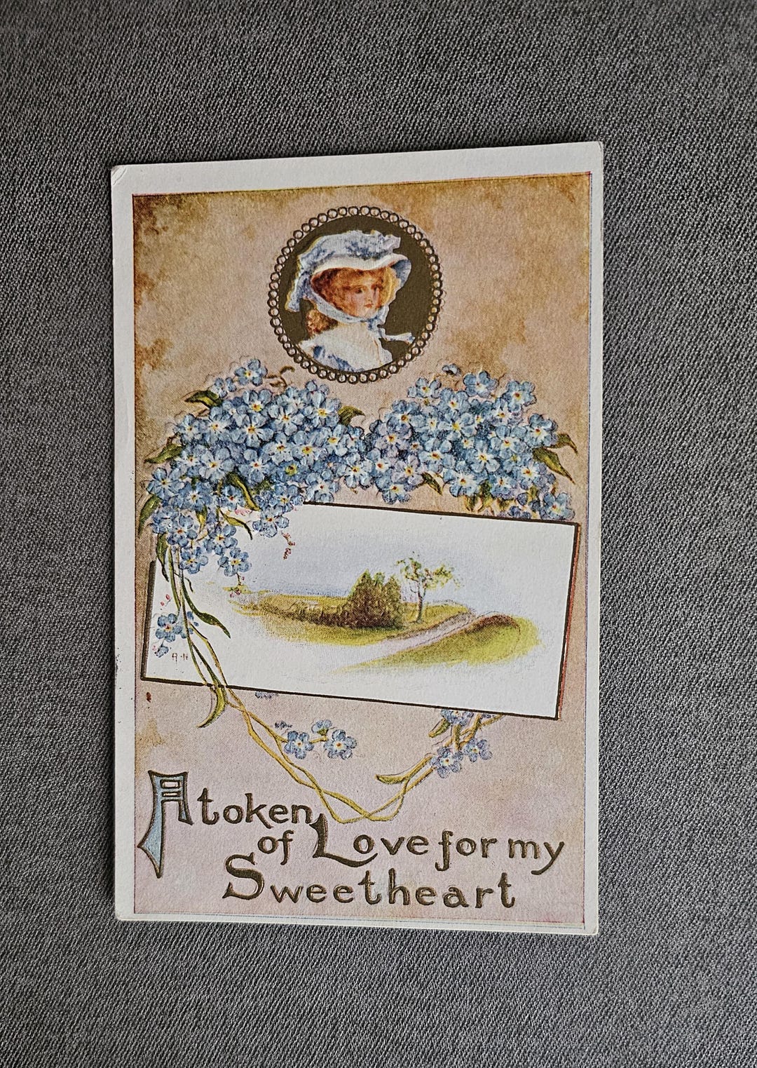 A Token of Love Antique Valentine Postcard: Forget Me Nots Country ...