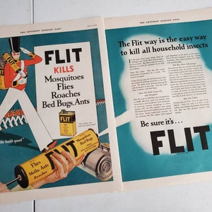 Original 1928 Flit Bug Killer Double Page Ad or General Electric ...
