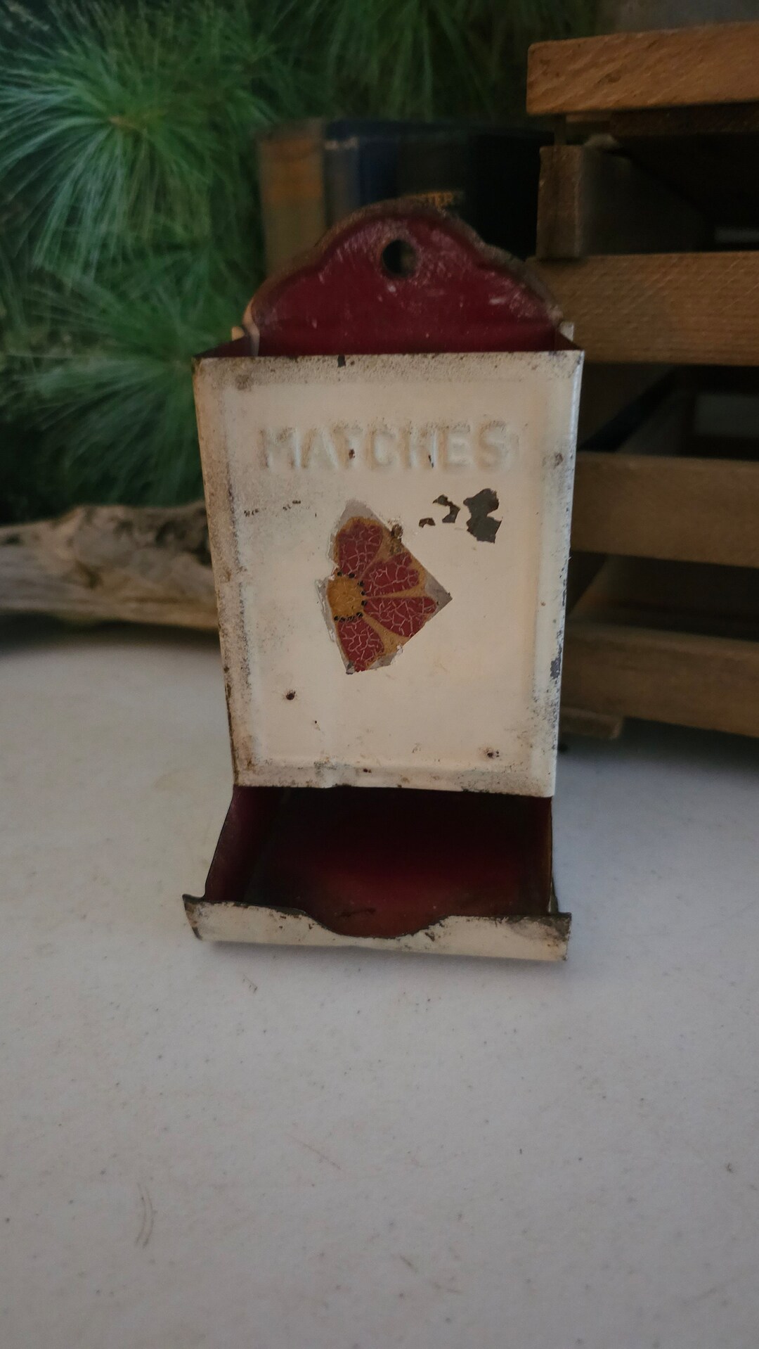 White & Red "matches" Metal Matchbox Holder With Chippy Paint ...