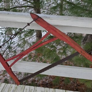 Old Red Painted Buck Saw Crosscut Bow Saw Wood Primitive Logging Tool ...