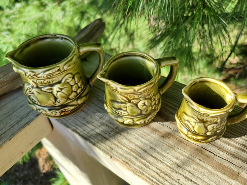Green Ceramic Stacking Measuring Cups / Set of 3 Ceramic | Etsy
