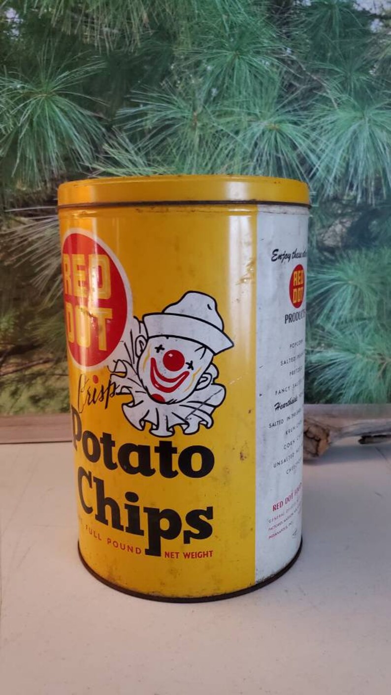 1950s Red Dot Potato Chip Tin Vintage Empty Yellow, Red, White & Black ...